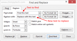 Excel 2013 - Find & Replace - Chimpytech