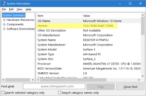 Windows 10 - Finding Build Number - Chimpytech