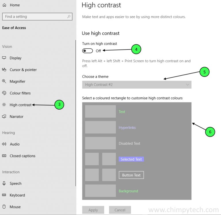 Windows 10 - High Contrast Mode - Chimpytech